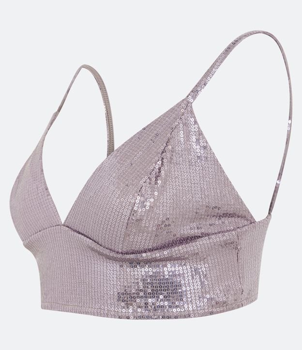 Top de Alça em Paetê Metalizado Rosa Prateado