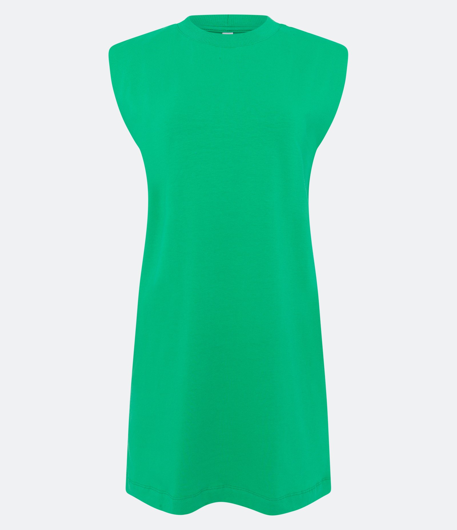 Vestido Curto Sem Manga em Meia Malha com Ribana na Gola Verde