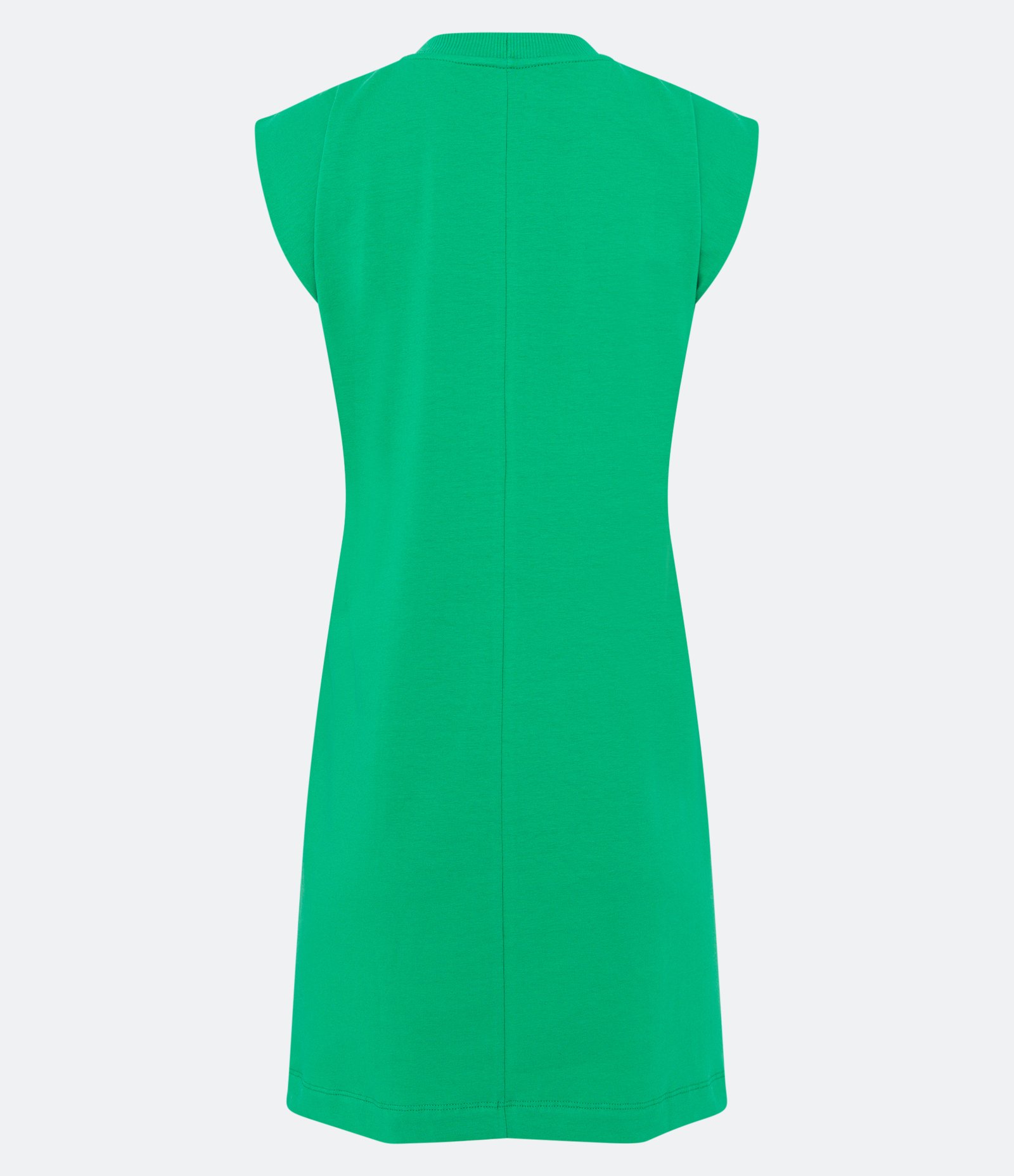 Vestido Curto Sem Manga em Meia Malha com Ribana na Gola Verde