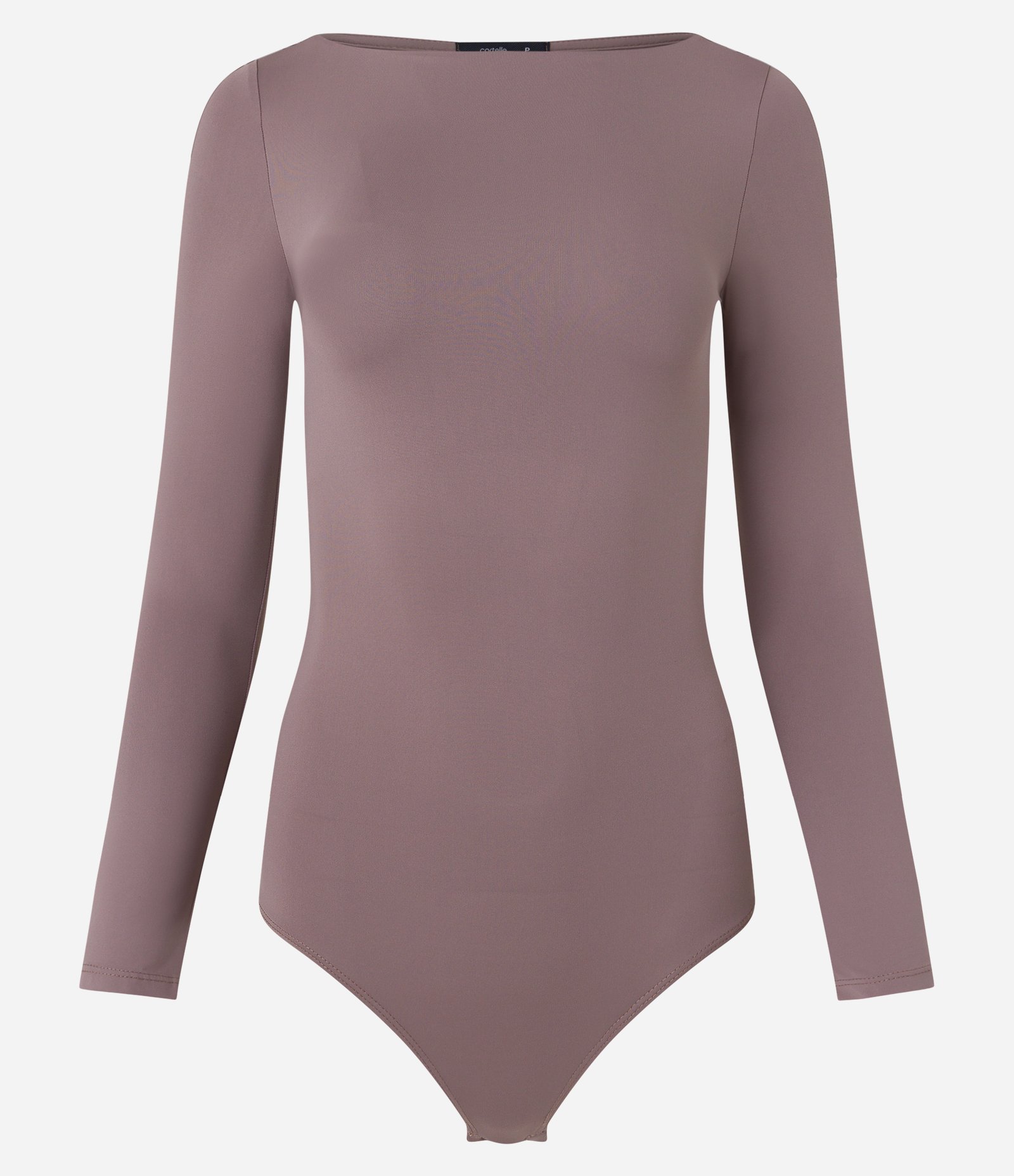 Body Básico em Poliamida com Gola Canoa Marrom