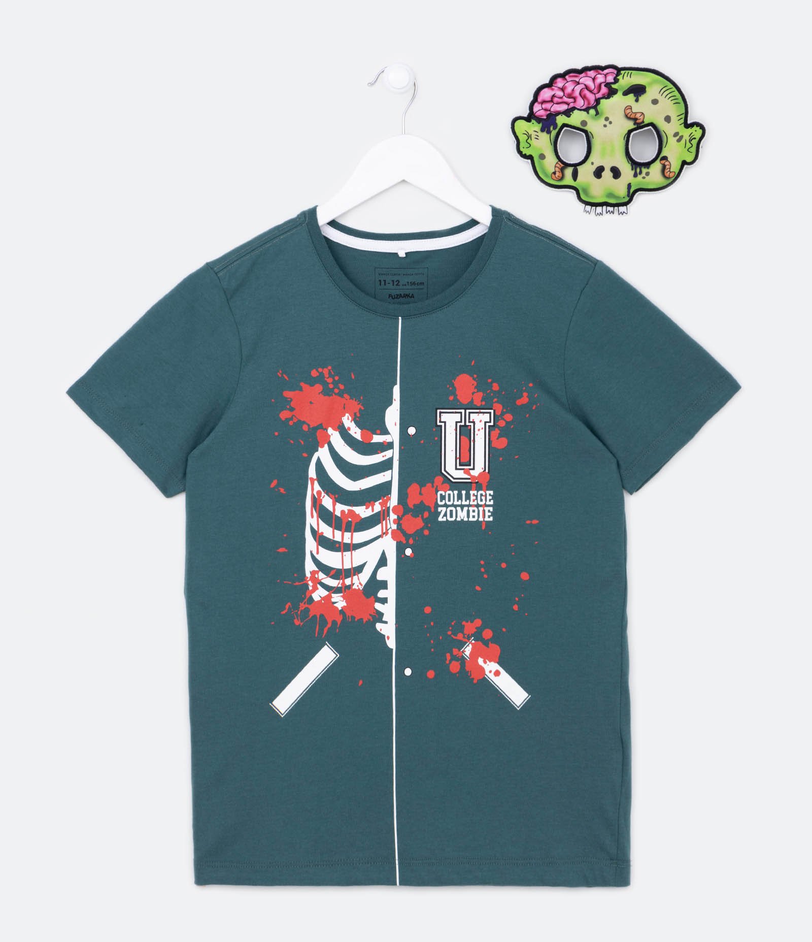 Camiseta Infantil com Estampa e Mascará de Zombie College - Tam 5 a 12 ...