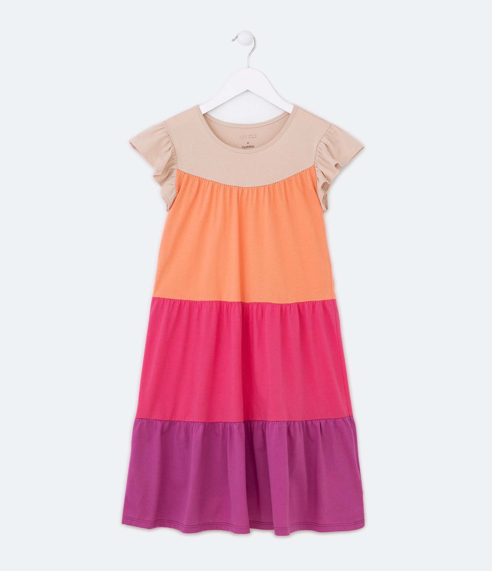 Vestido Marias Infantil com Recortes em Blocos de Cor e Babados - Tam 5 ...