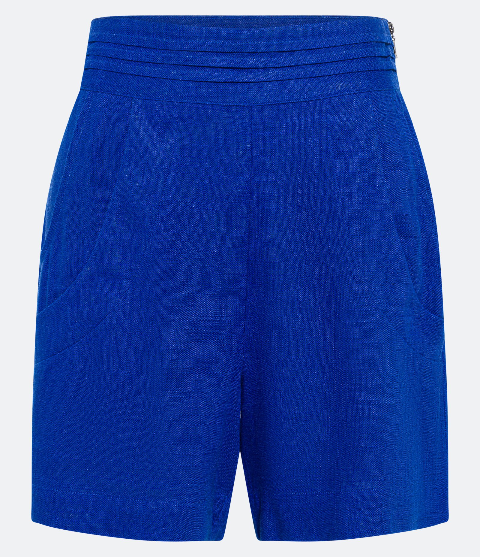 Short Reto em Viscolinho com Detalhe no Cós e Bolsos Azul