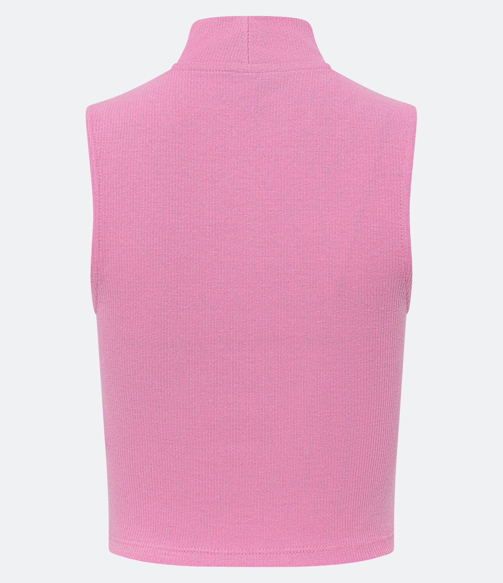 Blusa Cropped Básica sem Manga em Algodão com Gola Alta Rosa Pastel