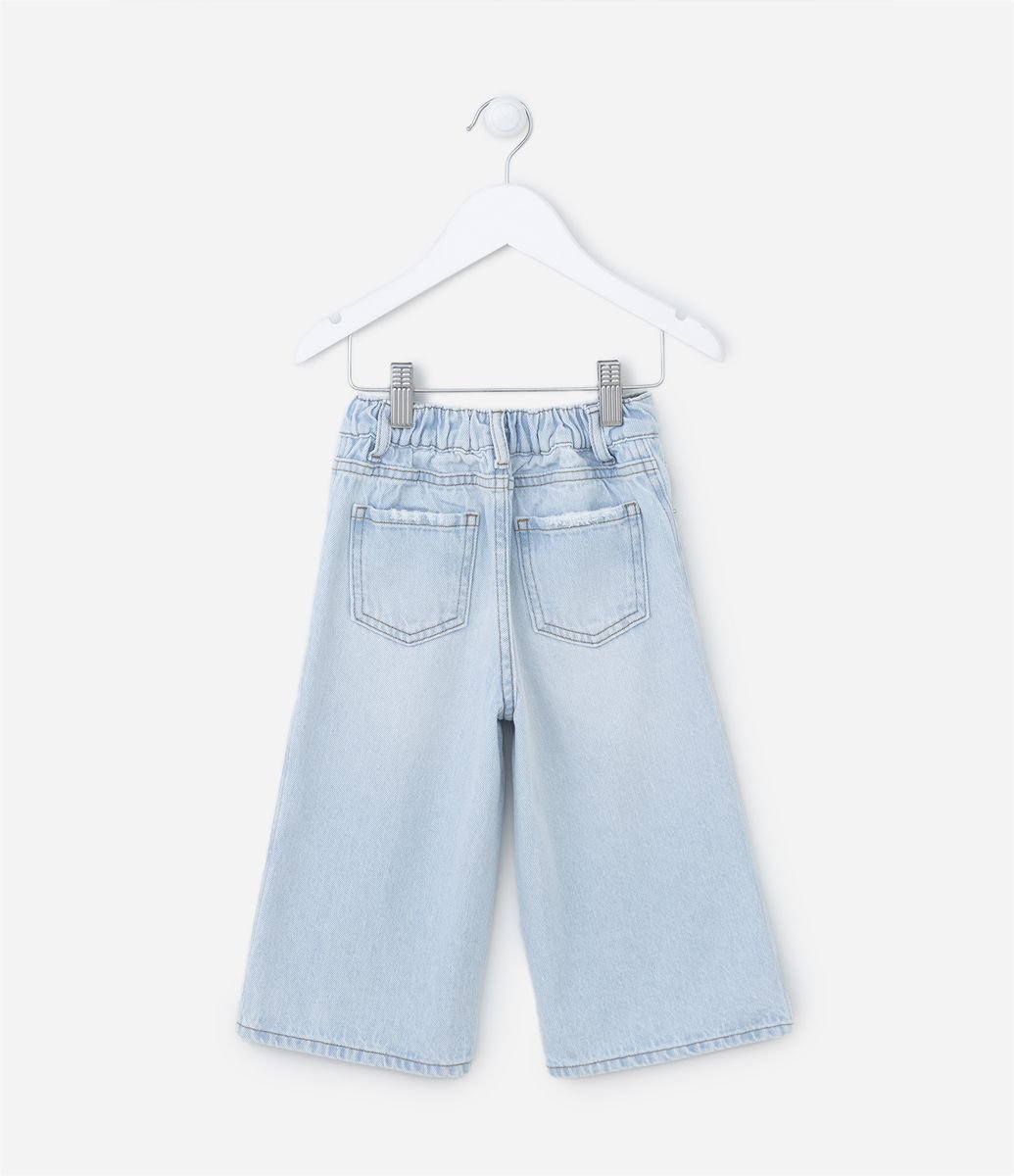 Calça Wide Leg Infantil em Jeans com Puídos - Tam 1 a 5 anos Azul Claro ...