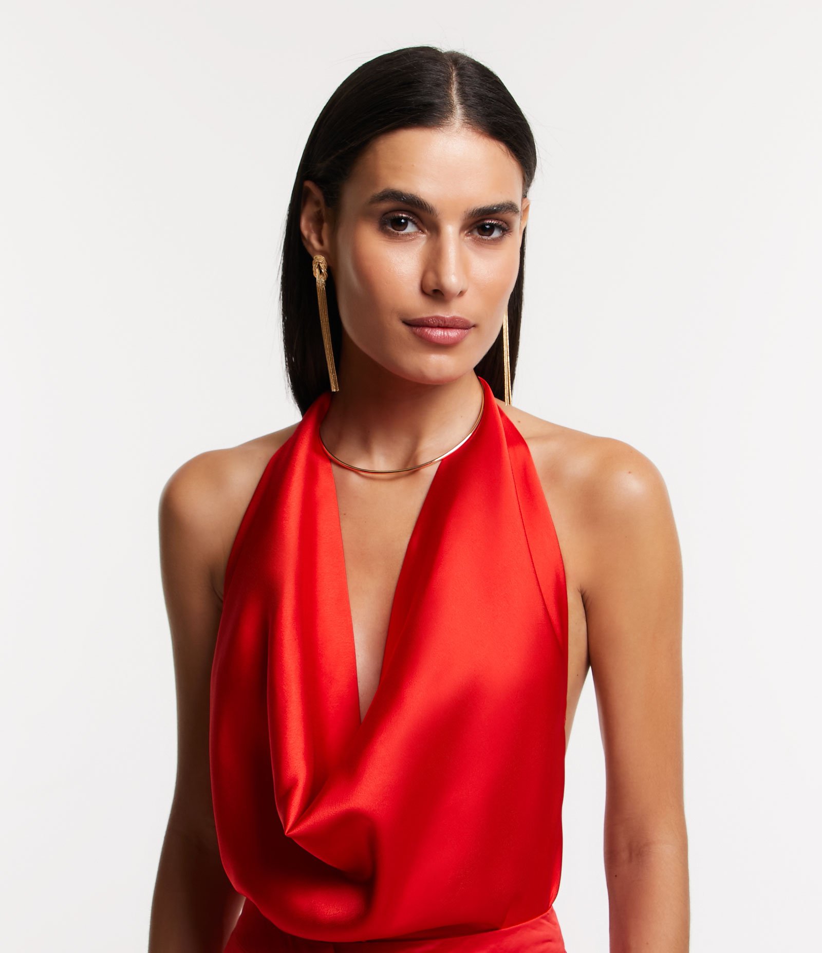 Body Frente Única Acetinado com Decote Franzido