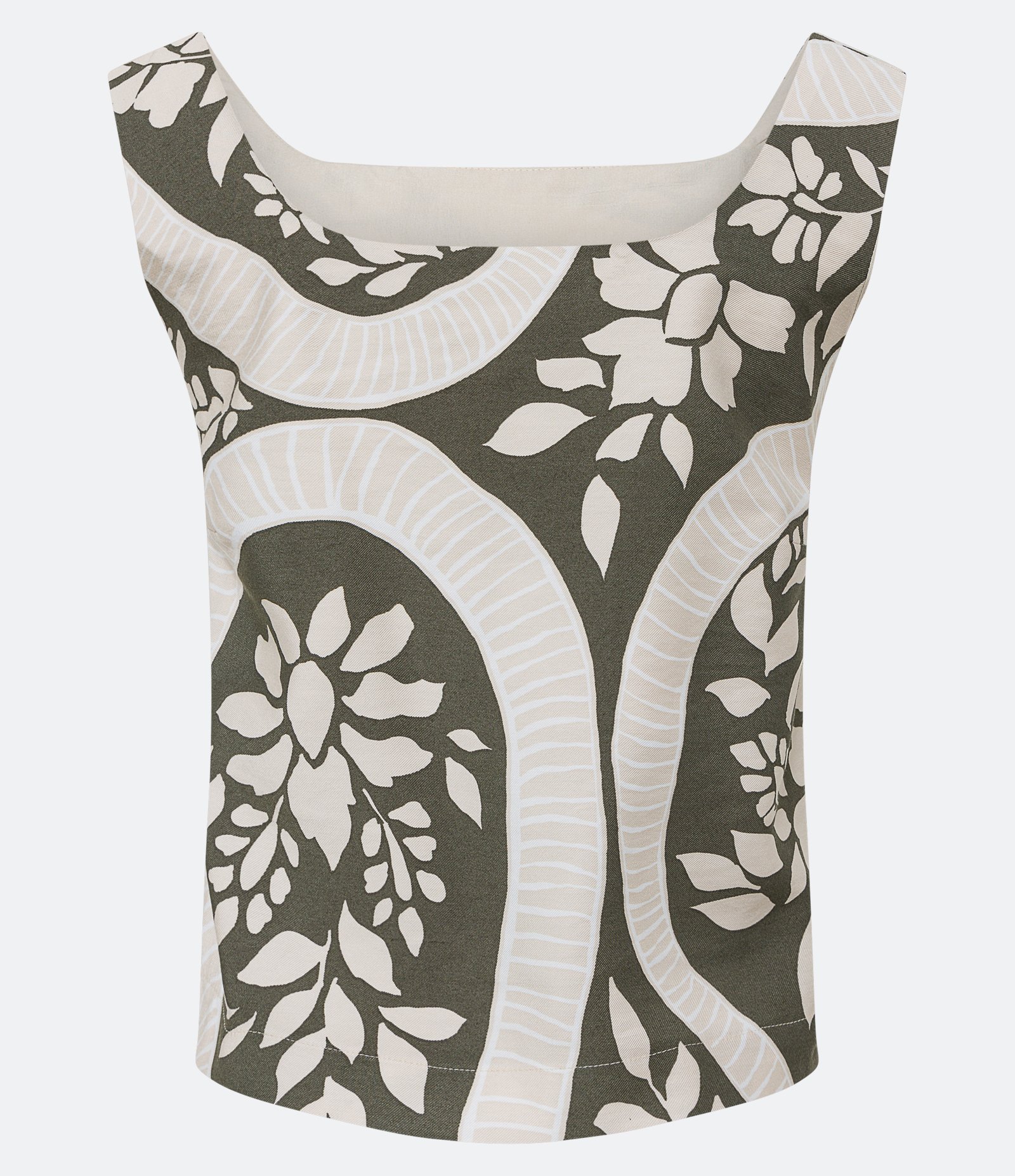 Blusa Sem Manga em Viscose com Flores Figurativas Estampadas Bege/Verde ...