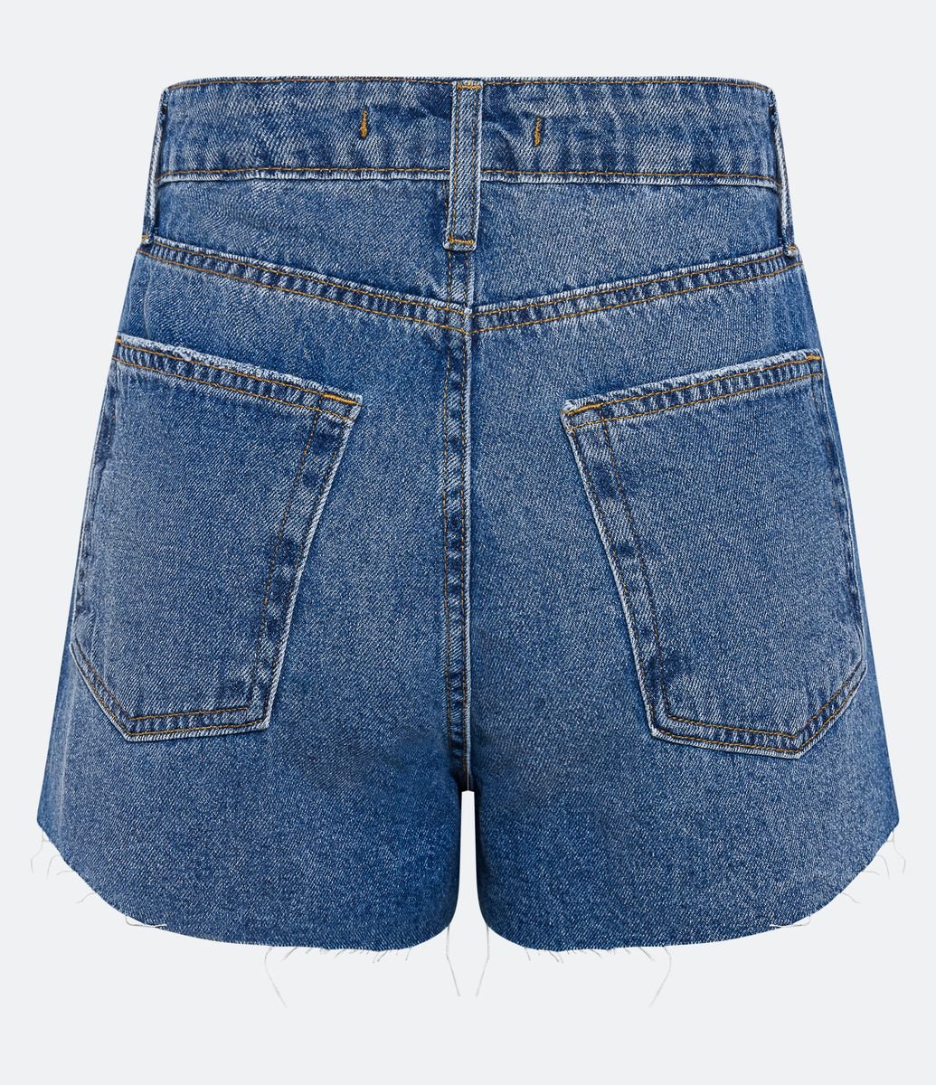 Short Cintura Alta em Jeans com Cascata de Brilho Azul - Renner