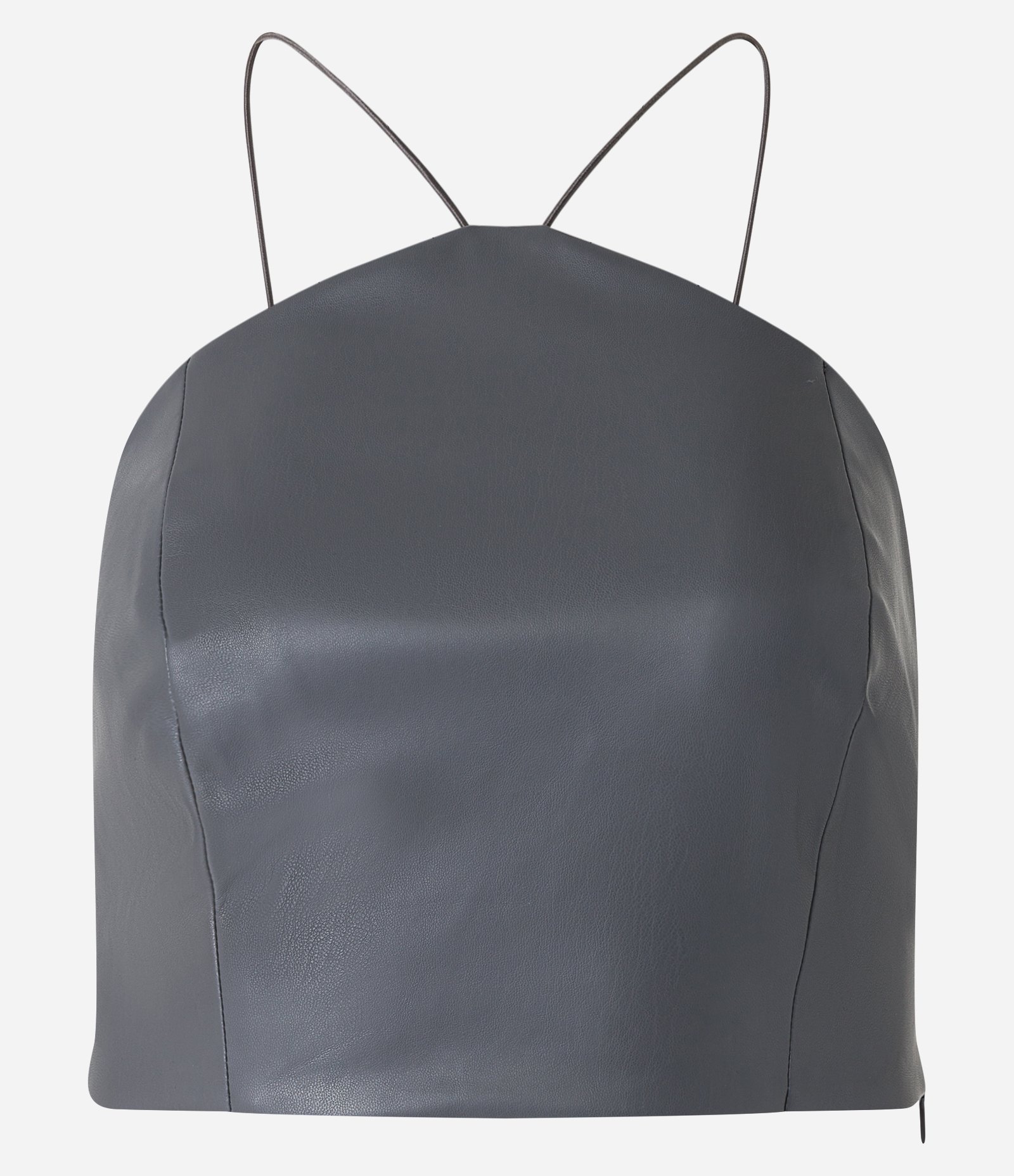 Blusa de Alça Cropped em PU com Decote Halter Cinza