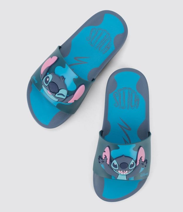 Chinelo Slide Infantil com Patch do Stitch - Tam 23/24 ao 34 Azul
