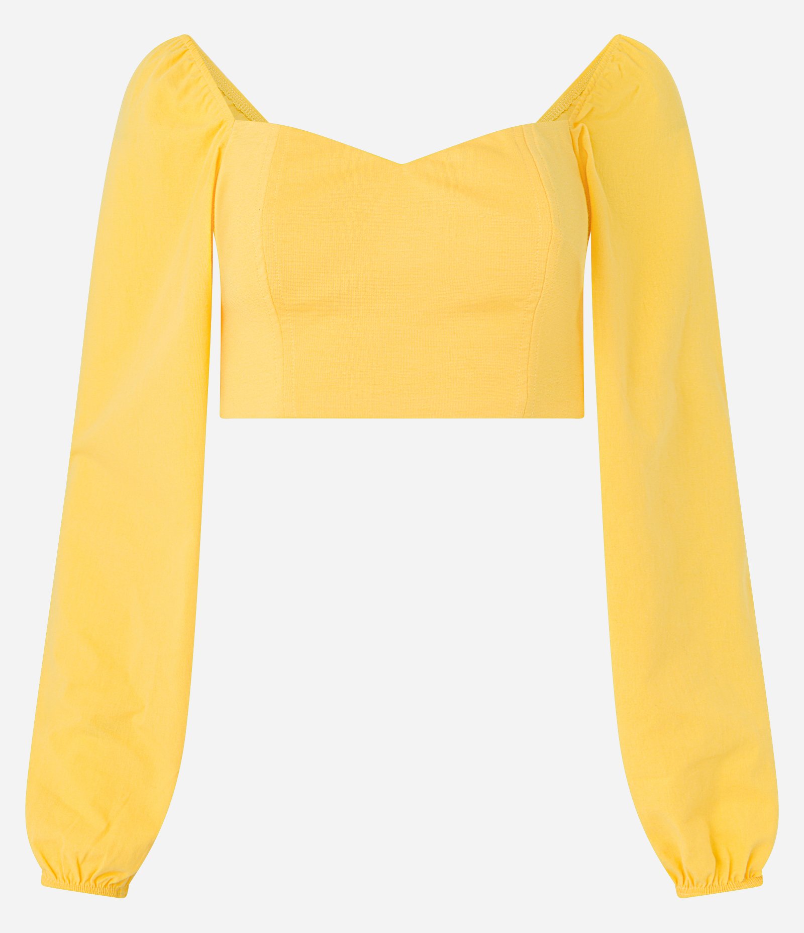 Blusa Cropped em Ponto Roma com Decote Coração Amarelo