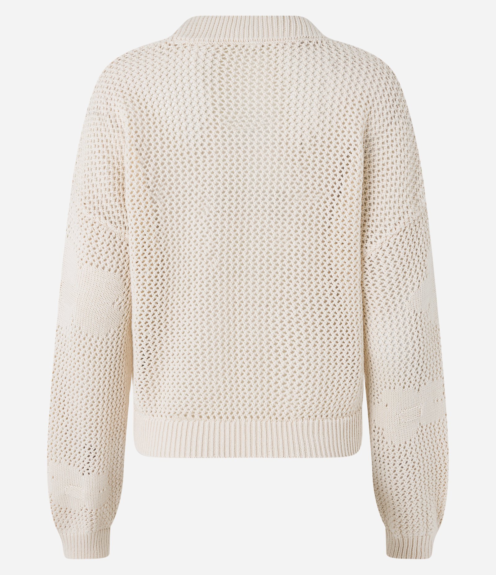 Suéter em Tricô com Ponto Aberto de Flor Off White