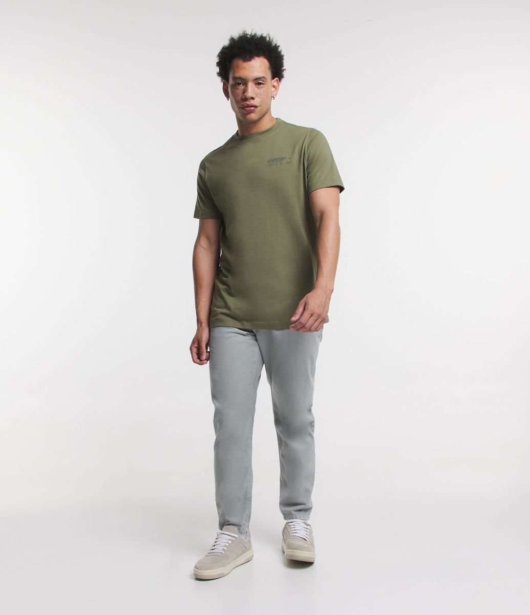 Calça Slim Cropped em Sarja com Bolsos Cinza Médio