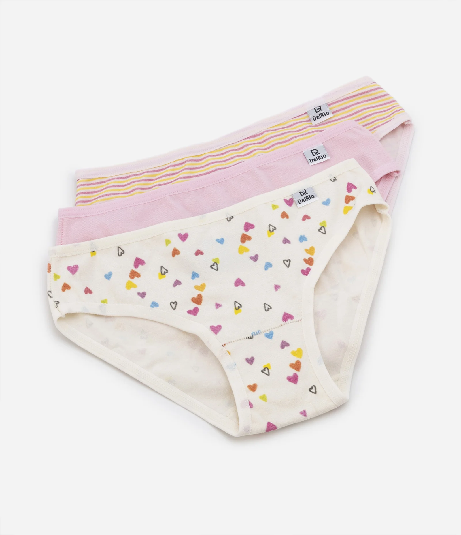 Kit 03 Calcinhas Infantis em Algodão com Corações e Listras - Tam 4 a ...