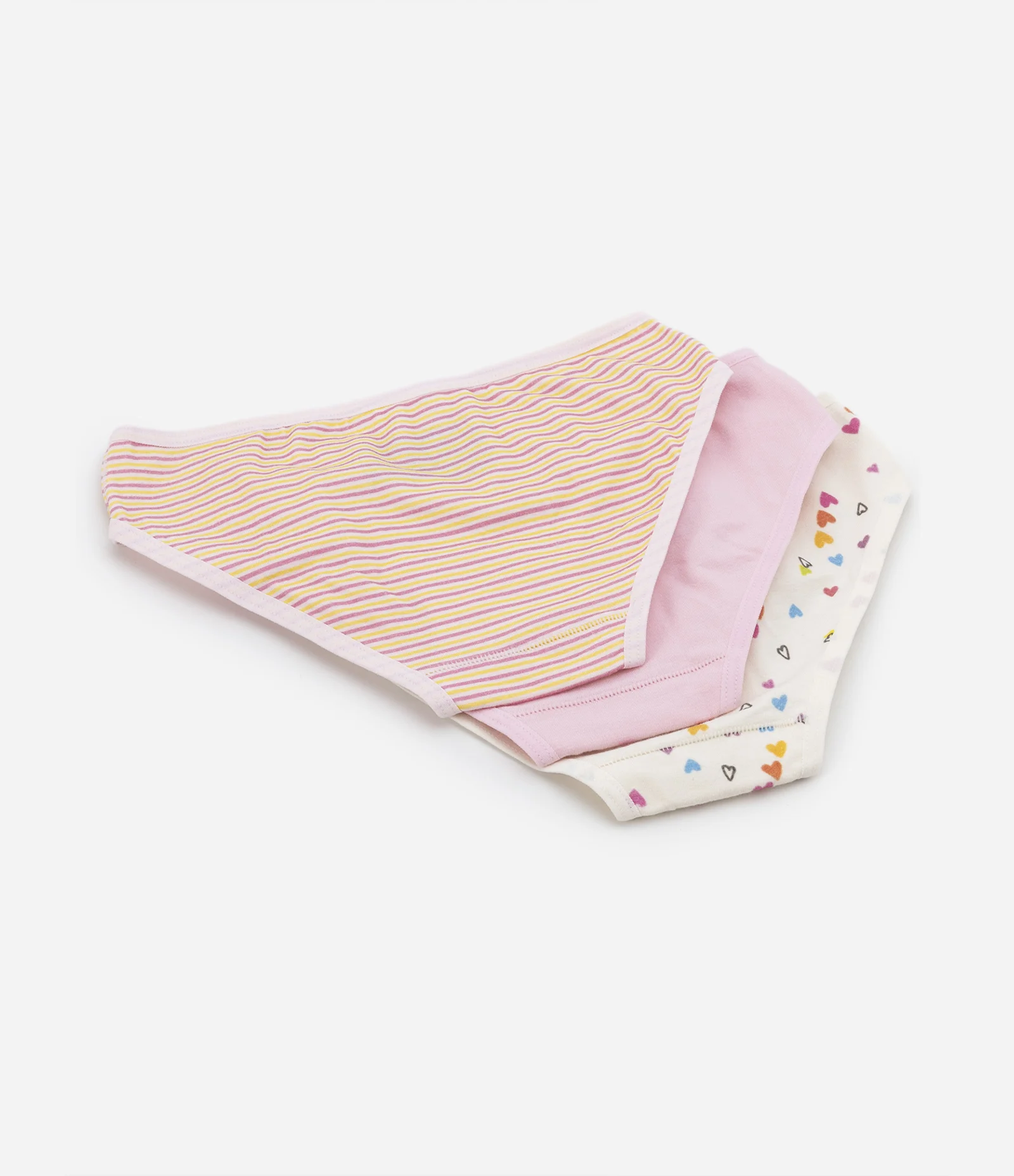 Kit 03 Calcinhas Infantis em Algodão com Corações e Listras - Tam 4 a ...