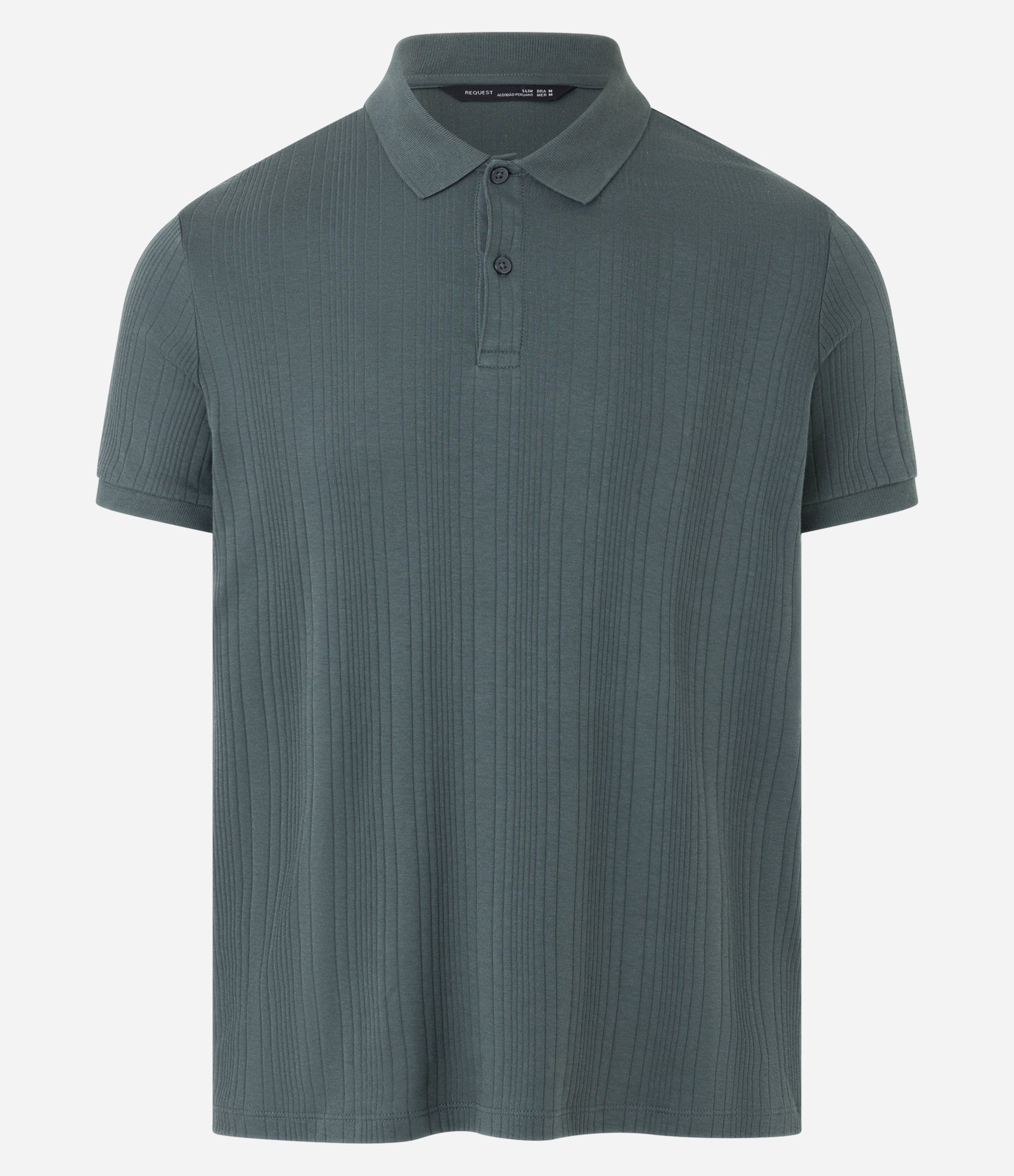 Camiseta Polo Slim em Algodão com Botões e Textura Riscada