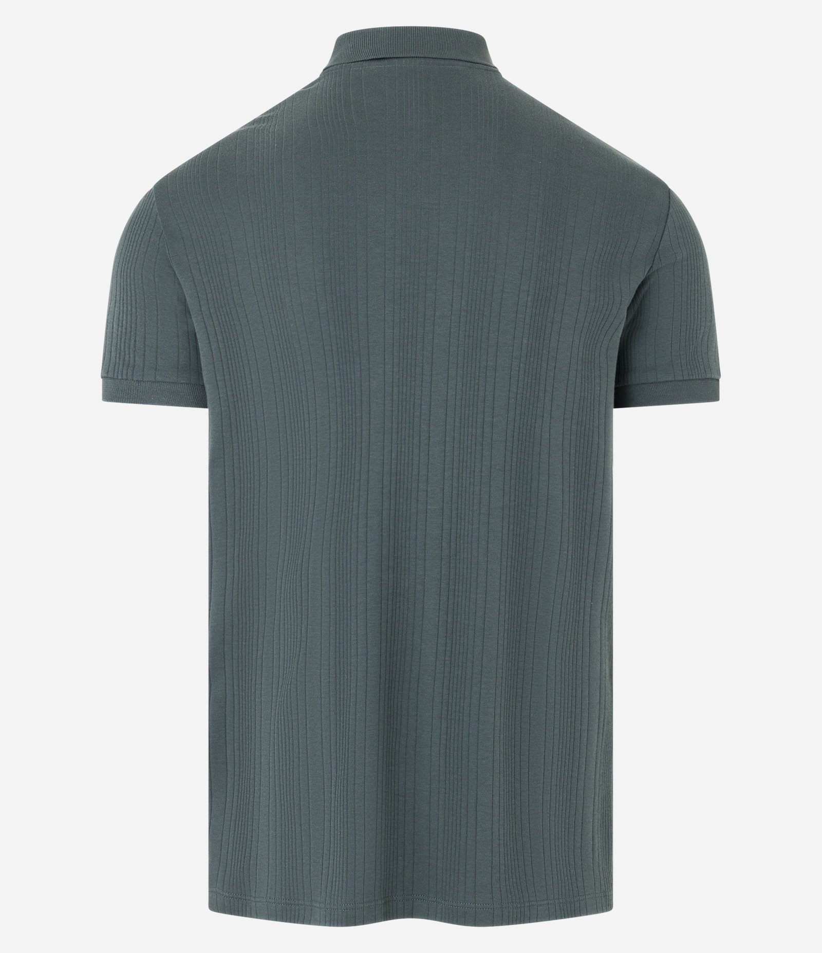 Camisa Polo Slim em Algodão com Botões e Textura Riscada Cinza Esverdeado