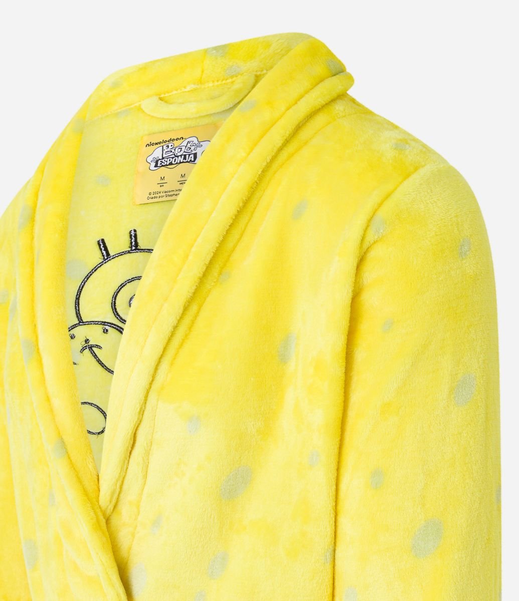 Roupão em Fleece com Bolsos e Bordado Bob Esponja Amarelo - Renner