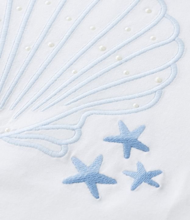 Blusa Infantil com Bordado de Concha e Pérolas - Tam 5 a 14 Anos Off White