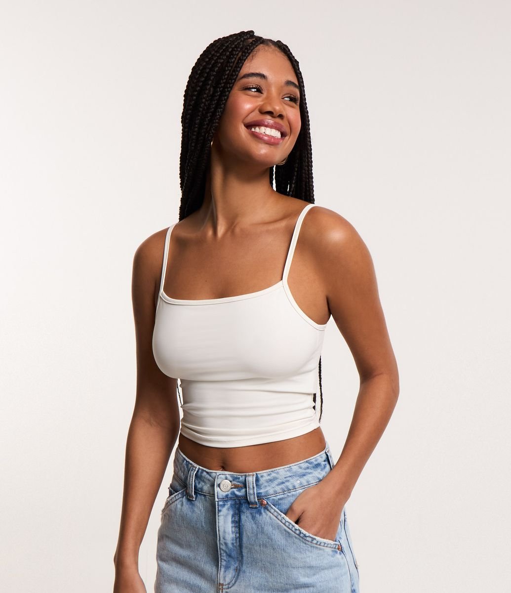 Blusa Cropped de Alcinha em Poliamida Branco