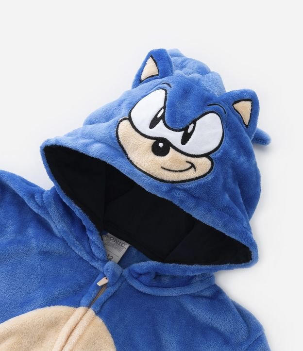 Pijama Jumper Infantil em Fleece com Bordado Sonic - Tam 4 a 12 Anos Azul