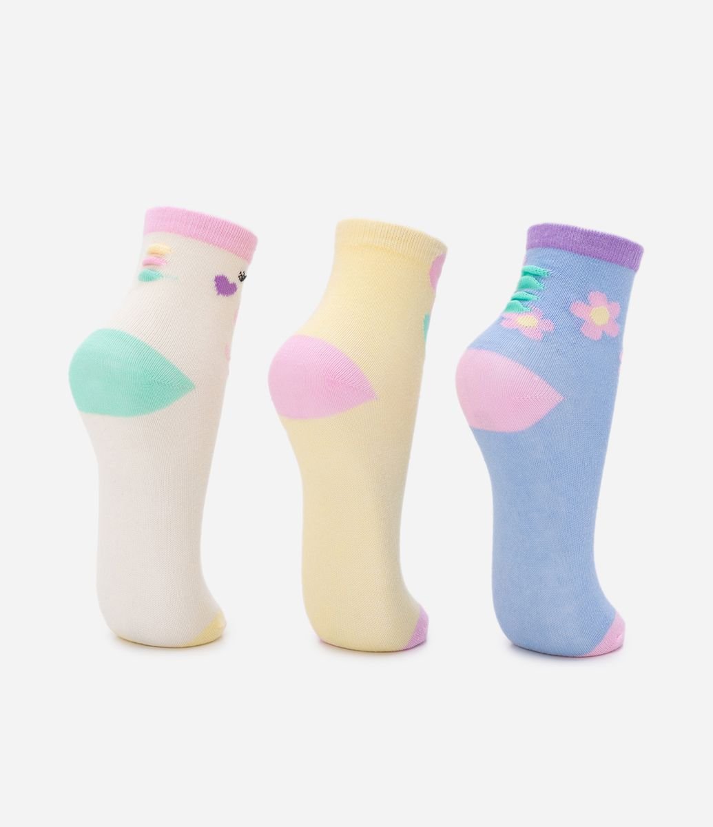 Kit 03 Meias Infantil em Algodão com Estampa - Tam 19/22 ao 27/30 ...
