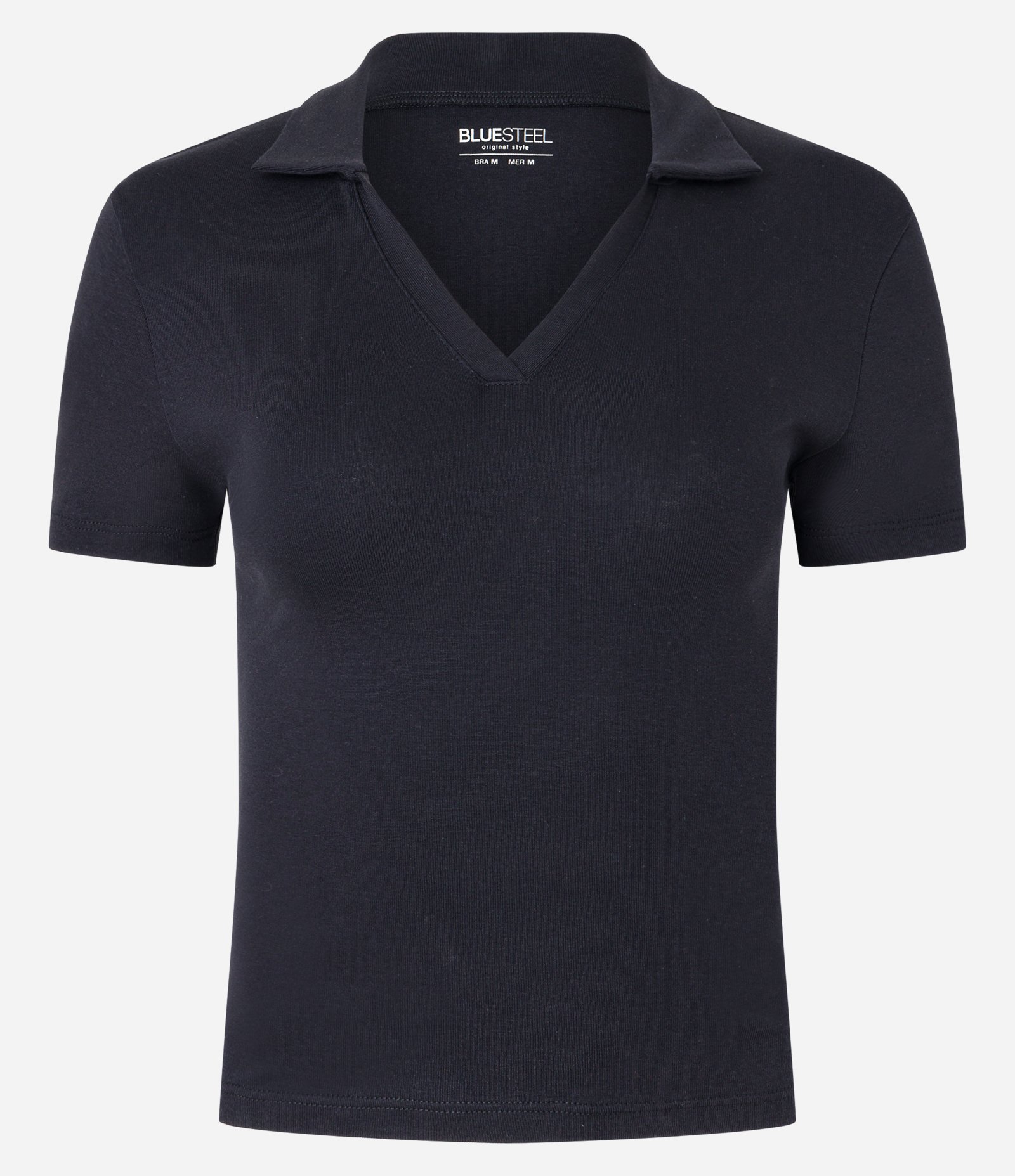 Blusa Polo Cropped em meia malha e Manga Curta Preto