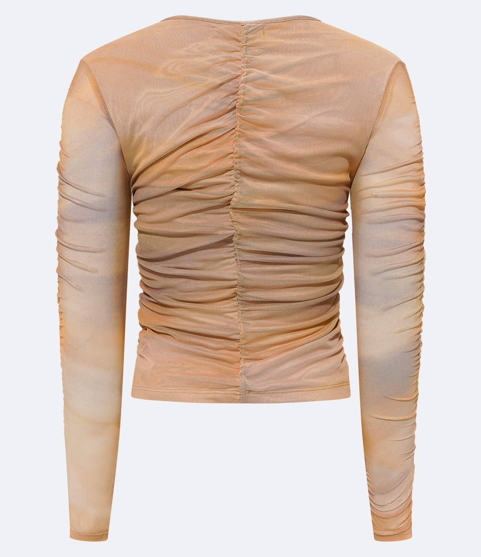 Blusa Drapeada em Tule com Estampa Tie Dye Amarelo