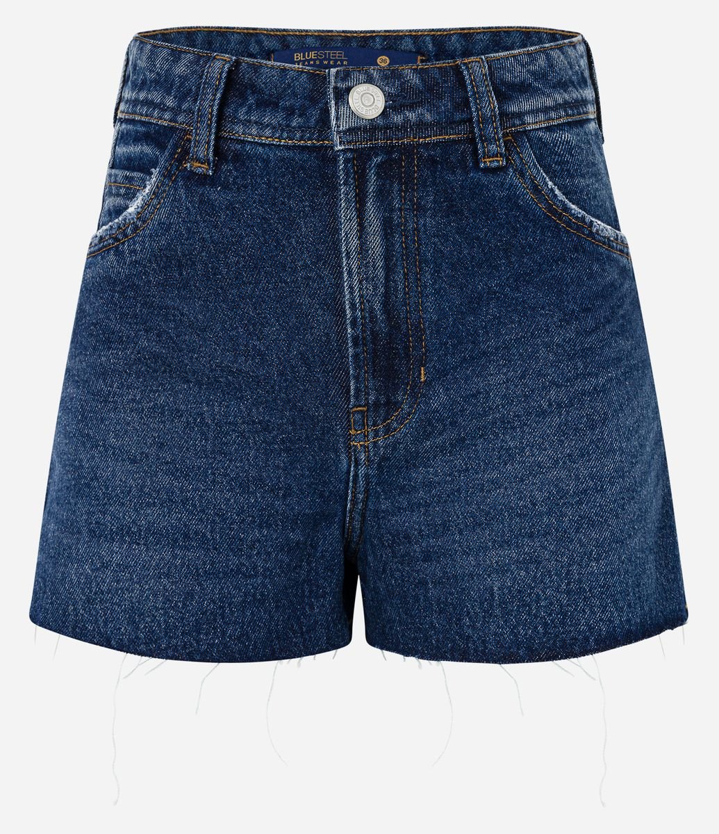Short Jeans Cintura Alta com Barra Corte a Fio Azul - Renner