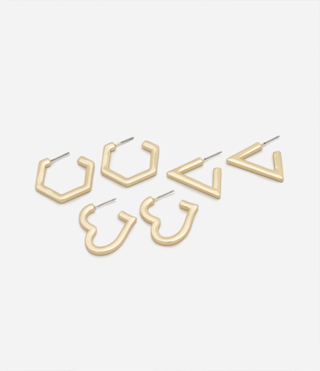 Kit 03 Argolas em Metal com Diferentes Formatos Dourado - Renner