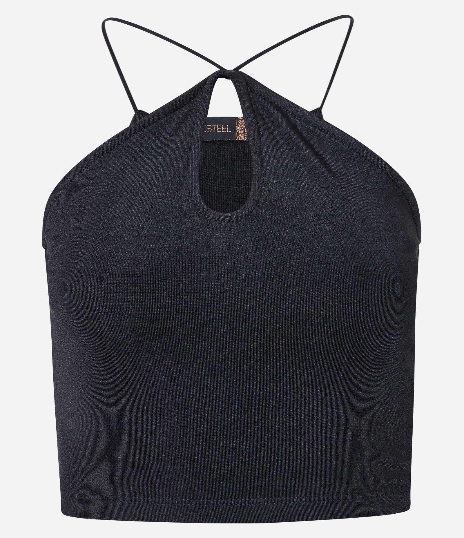 Blusa em Meia Malha Metalizado com Decote Halter Preto