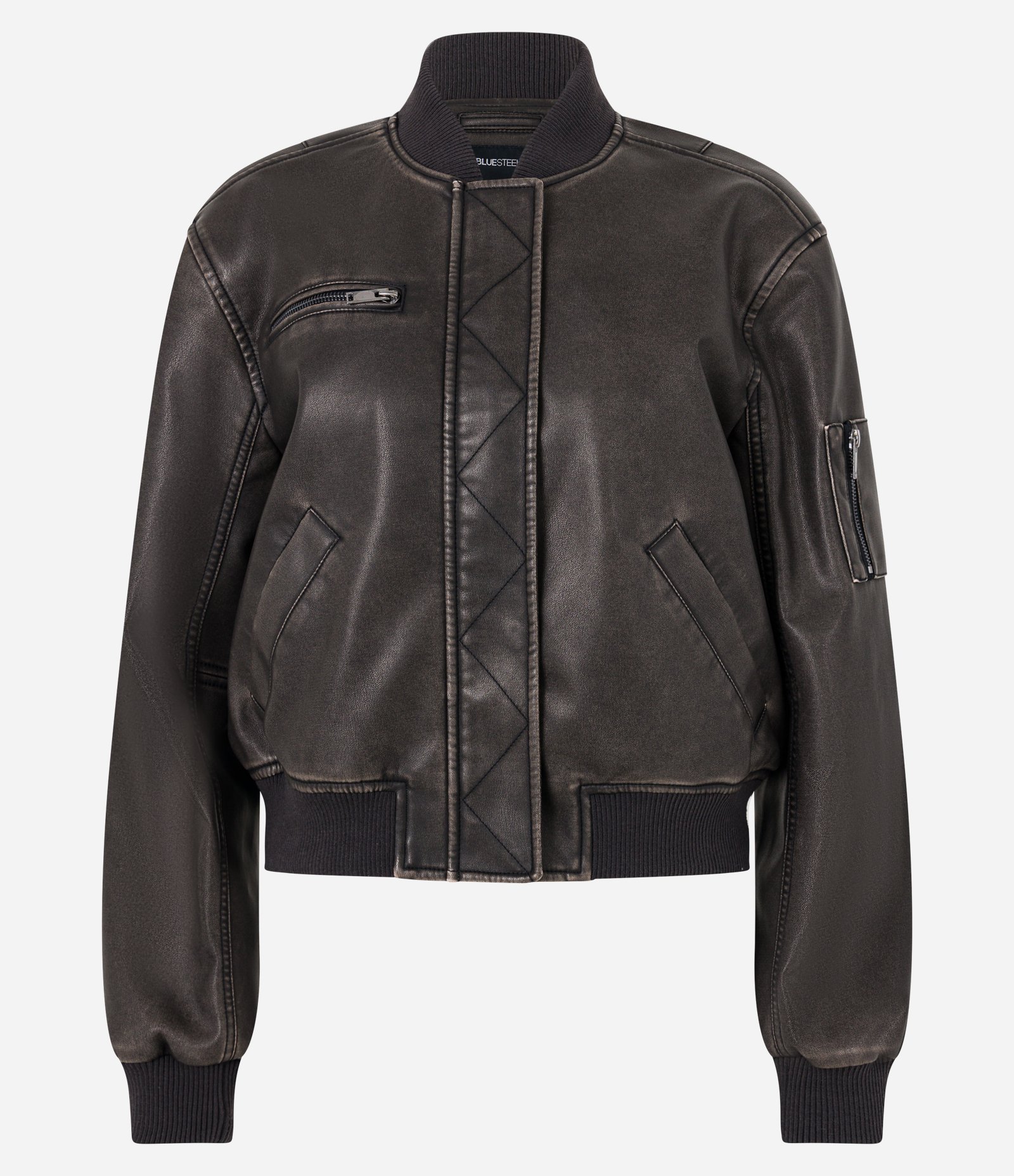 Jaqueta Bomber em Material Sintético com Detalhes em Ribana Marrom