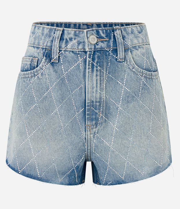 Short Jeans com Strass em Losangos Azul