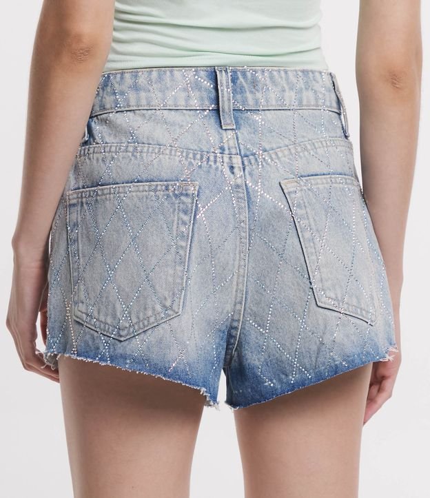 Short Jeans com Strass em Losangos Azul