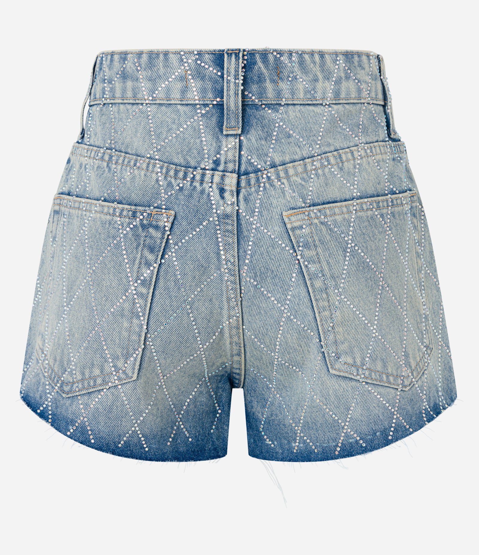 Short Jeans com Strass em Losangos Azul