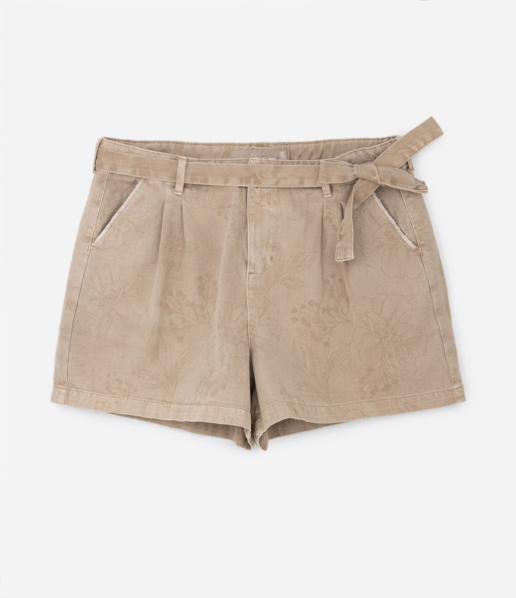 Short Evasê em Sarja Estampado com Cinto Faixa Curve & Plus Size Bege ...