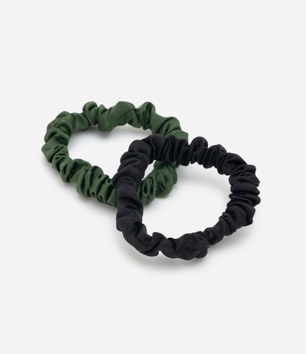 Kit 02 Scrunchie Pequenos com Efeito Acetinado Preto/Verde