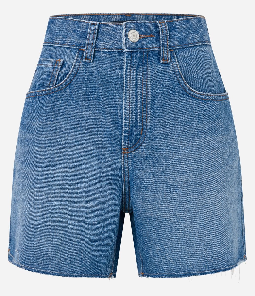 Short Jeans com Barra Desfiada em Corte a Fio Azul - Renner