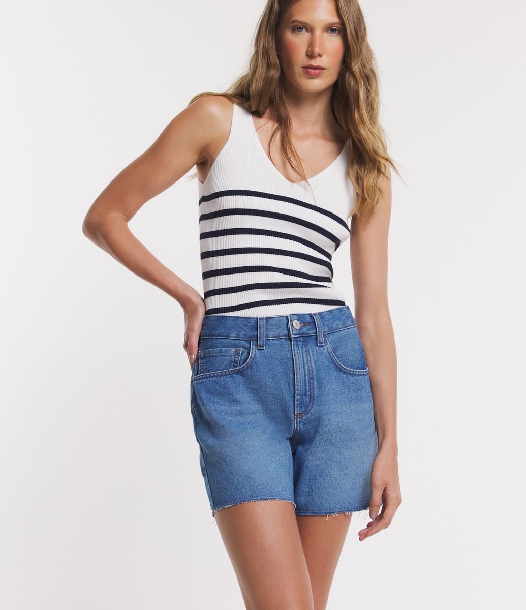 Short Jeans com Barra Desfiada em Corte a Fio Azul - Renner