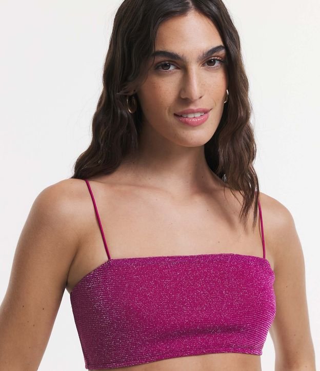 Top Faixa com Fio Metalizado e Alças Finas Rosa