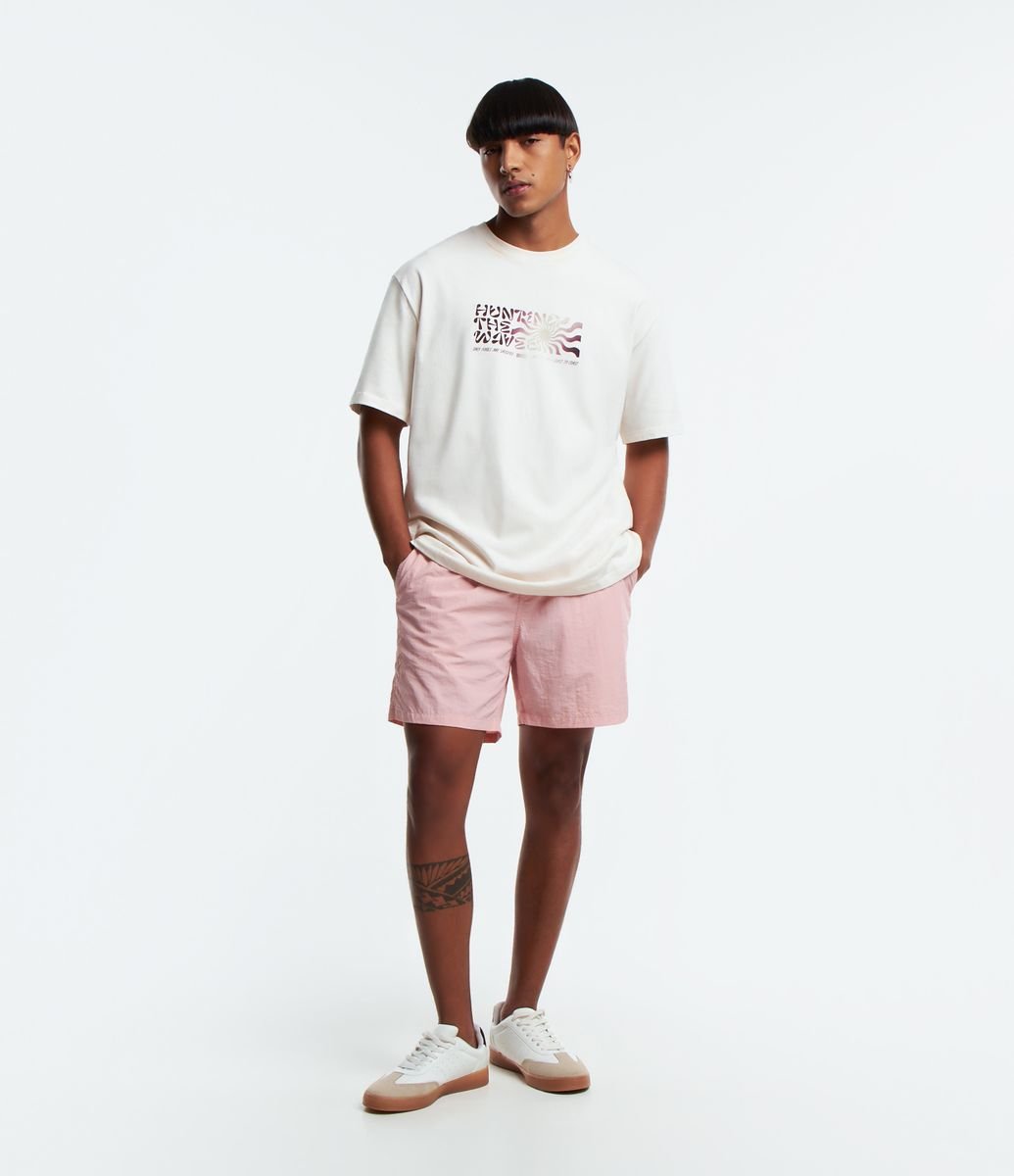 Bermuda Básica em Microfibra com Cós Elástico Rosa