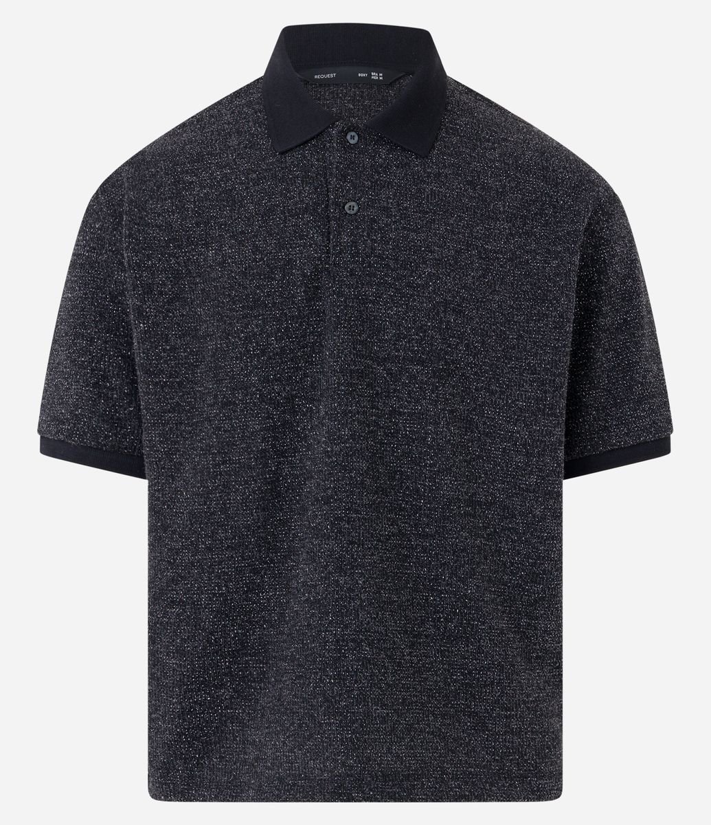 Polo Texturizada em Tricô com Fio Metalizado Preto
