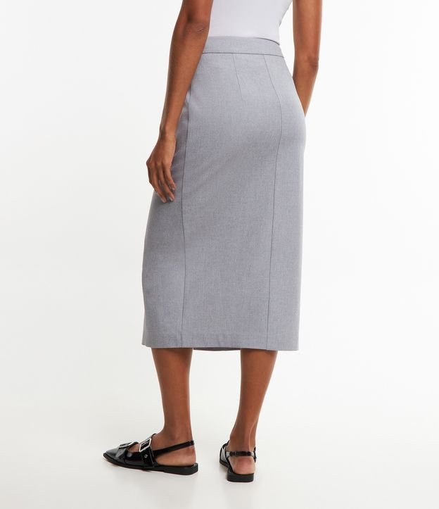 Saia Alfaiatada com Cintura Alta e Fenda Frontal Cinza