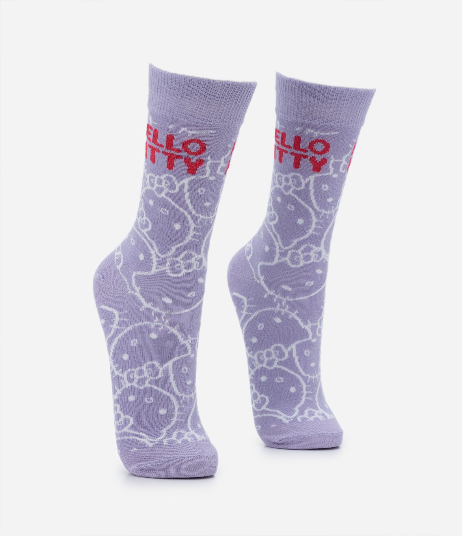 Meia Cano Alto em Algodão com Estampa Hello Kitty Lilás