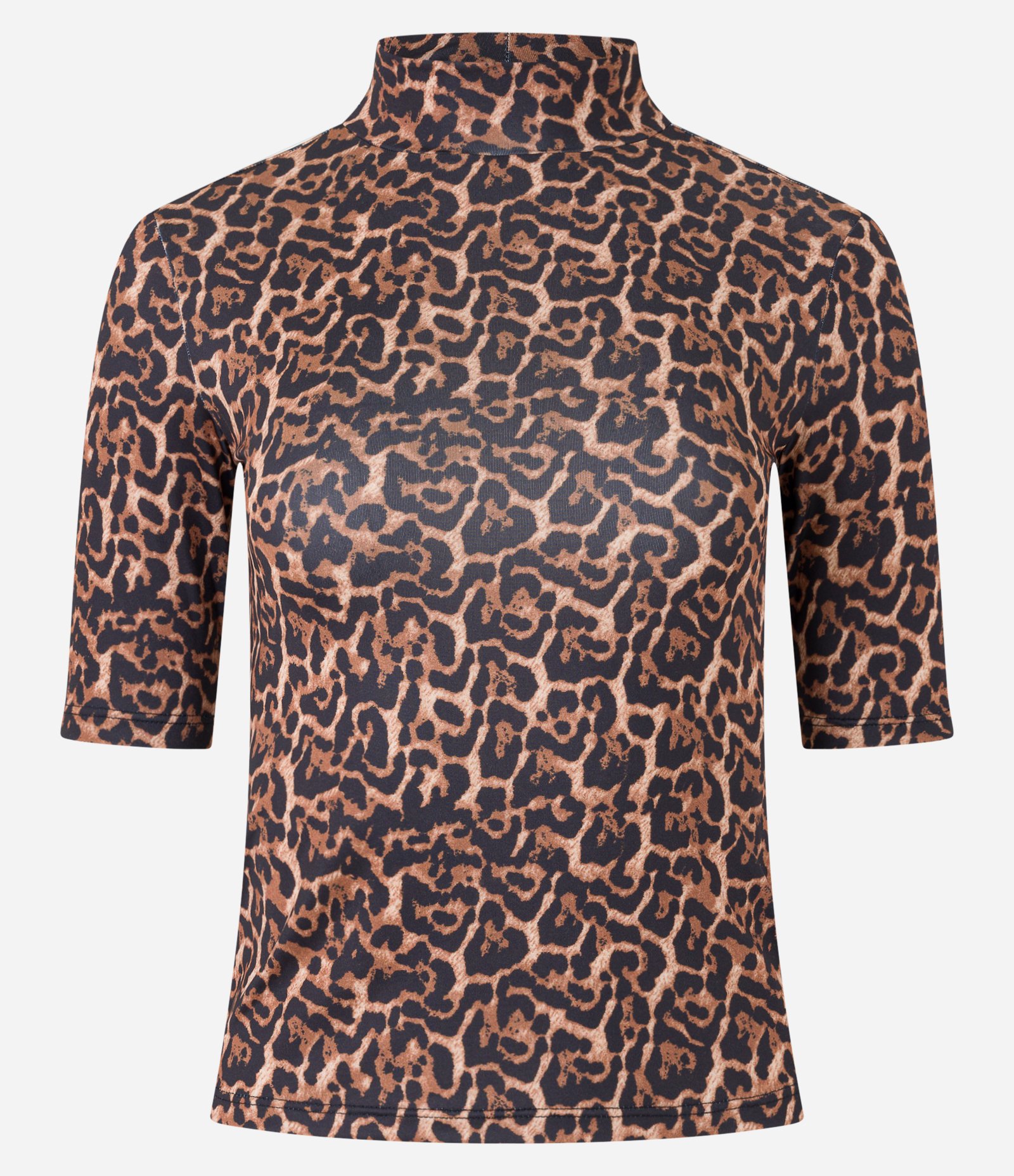 Blusa Manga Curta em Meia Malha com Estampa de Onça Marrom