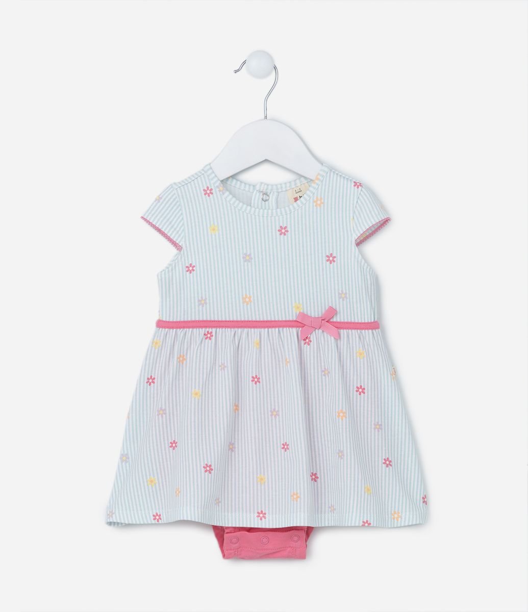 Vestido Body Infantil Listrado com Flores e Lacinho na Cintura - Tam 0 ...