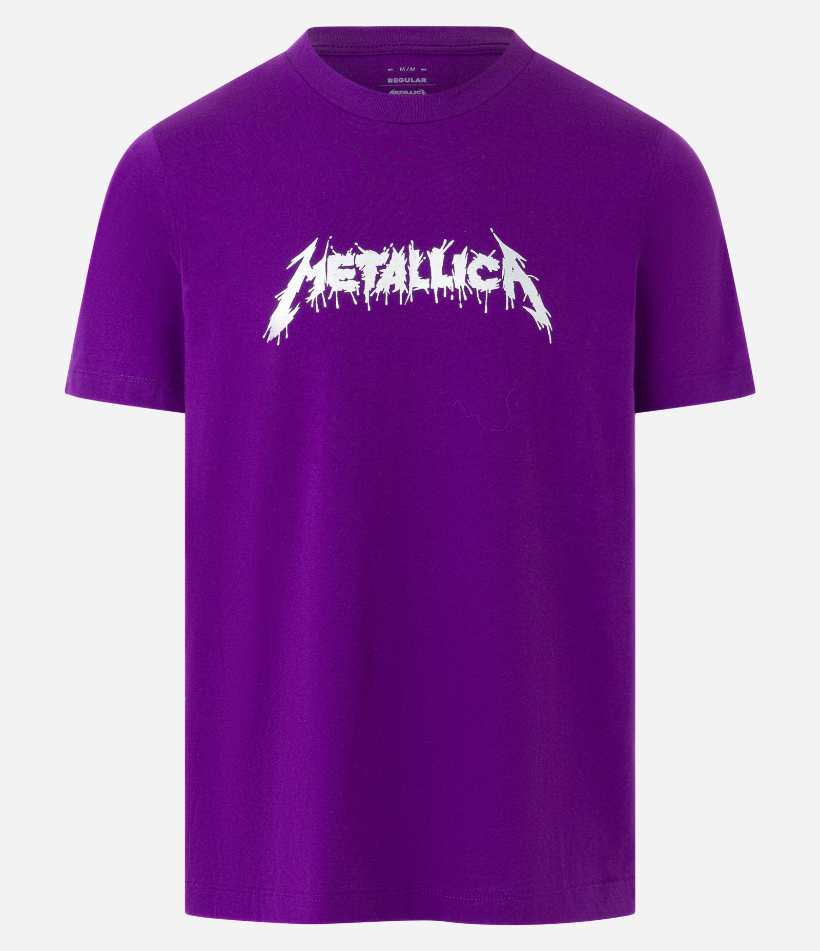 Camiseta em Algodão com Estampa Metallica Roxo