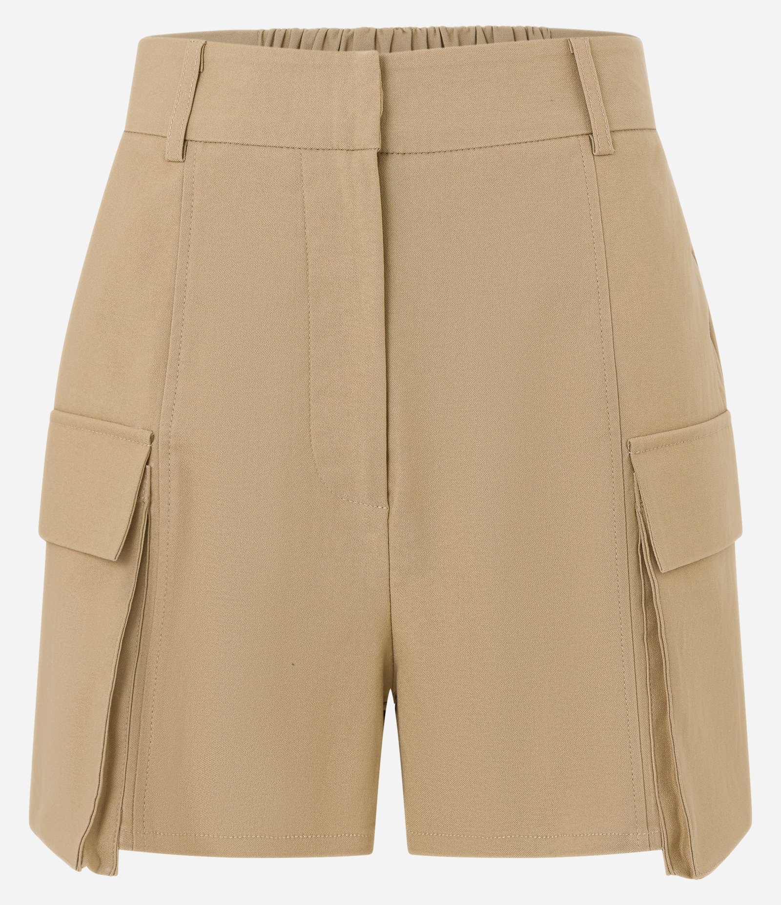 Short em Bengaline com Bolso Cargo Lateral Bege