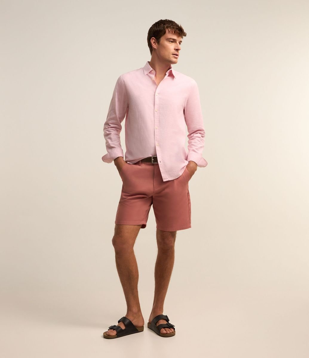 Bermuda Básica em Sarja com Passantes e Bolsos Rosa