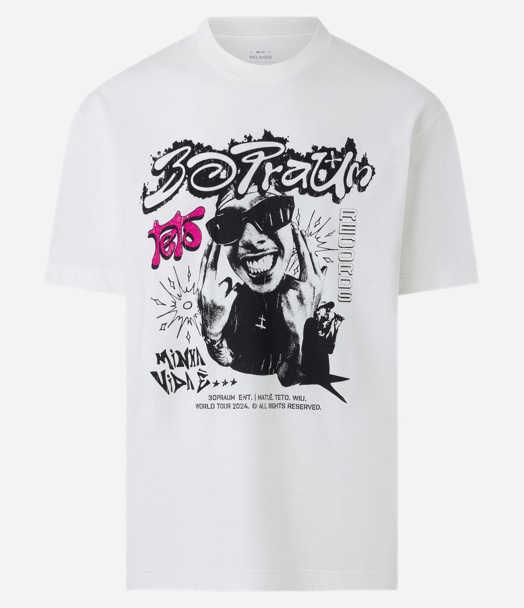 Camiseta Relaxed em Algodão com Estampa Teto 30Praum Branco - Renner